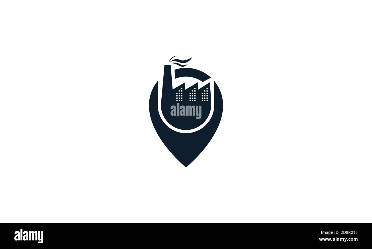 pin maps location with factory silhouette building logo vector icon ...
