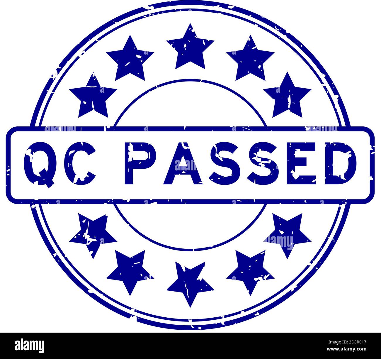Grunge blue QC (Quality control) passed word round rubber seal stamp on ...