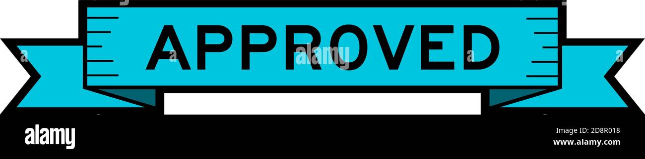 Vintage blue color label banner with word approved on white background ...