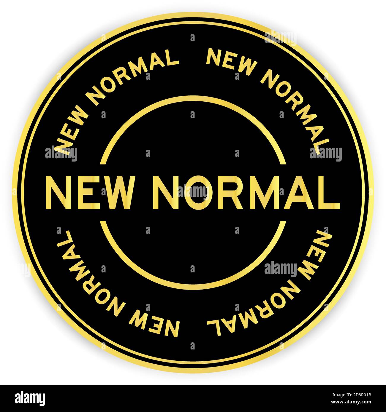 Black and gold color round sticker with word new normal on white ...
