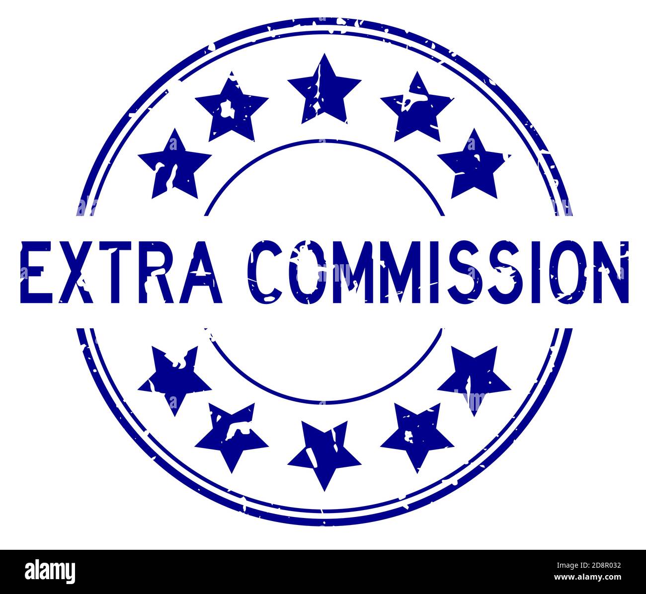 Grunge blue extra commission word with star icon round rubber seal ...