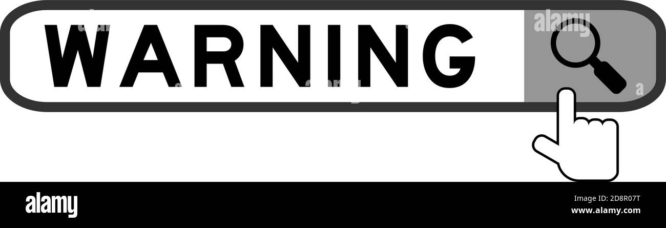 Search banner in word warning with hand over magnifier icon on white ...