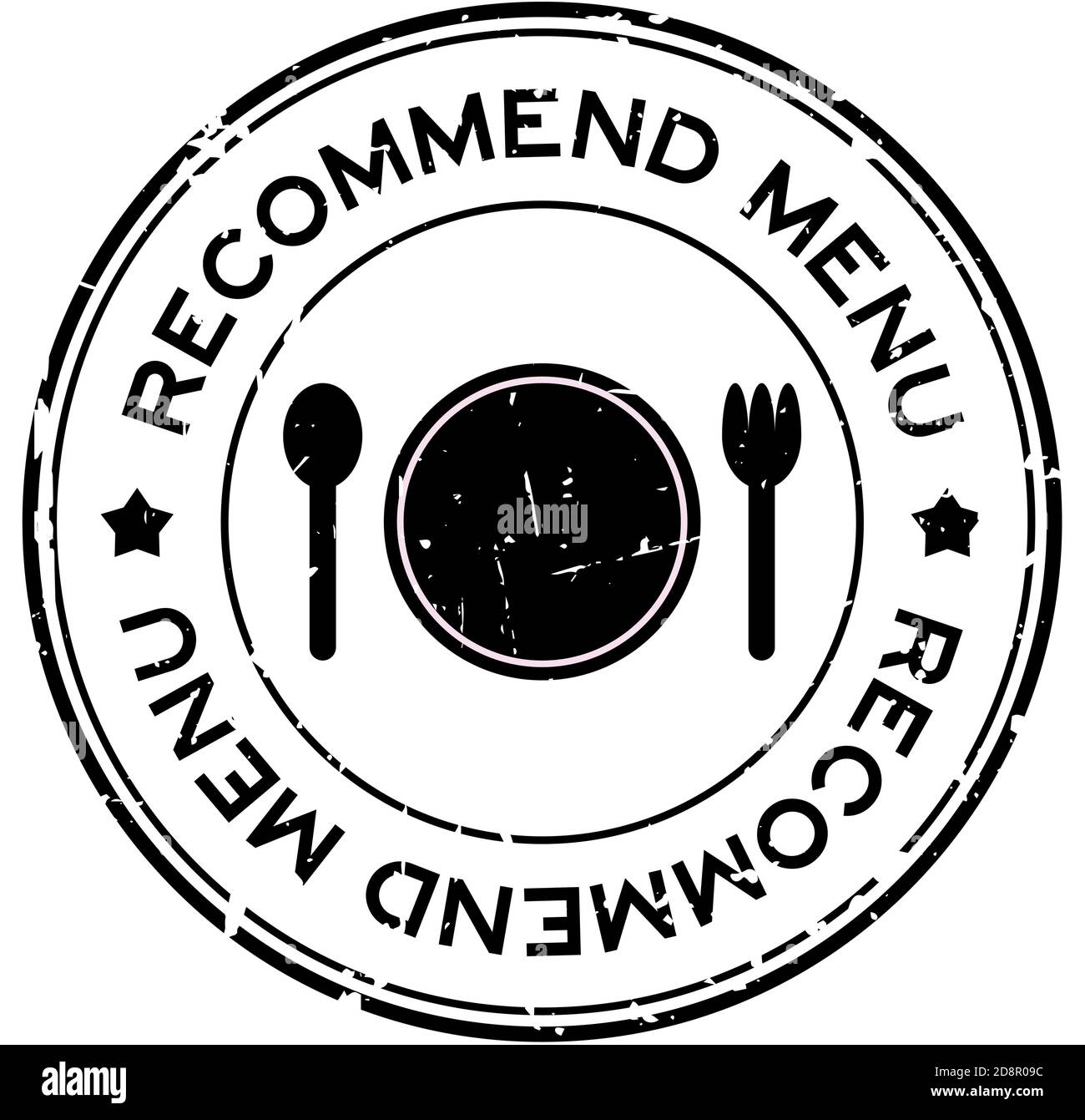 Grunge black recommended menu word with dish, spoon and fork icon ...