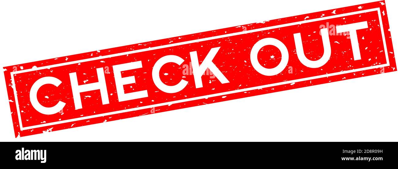 Grunge red check out word square rubber seal stamp on white background ...