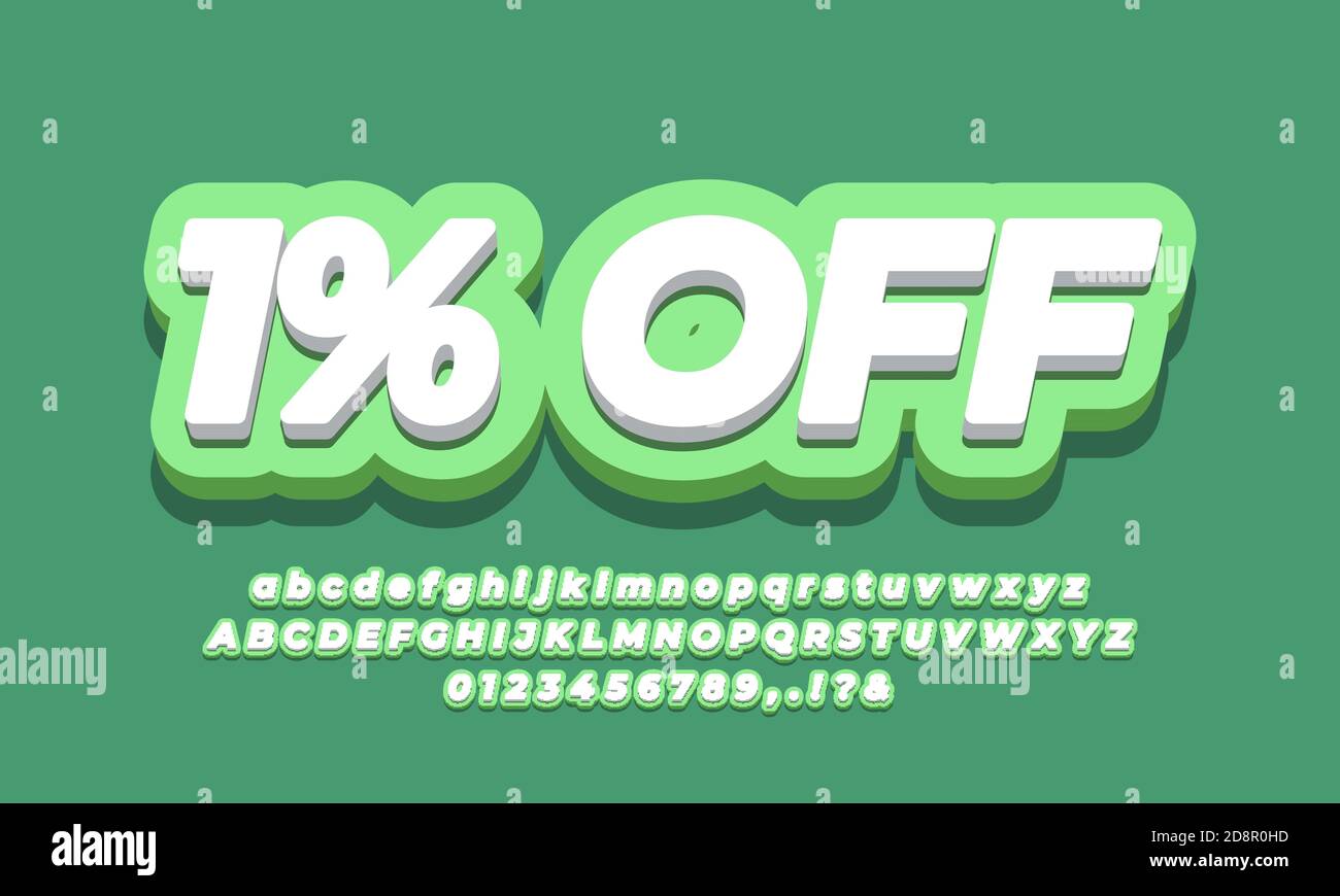 1% off sale discount promotion text 3d modern green Stock Vector Image ...