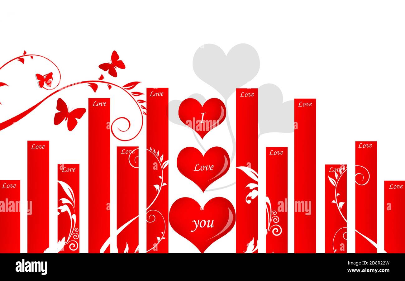 2d illustration of love increasing graph in white background Stock ...
