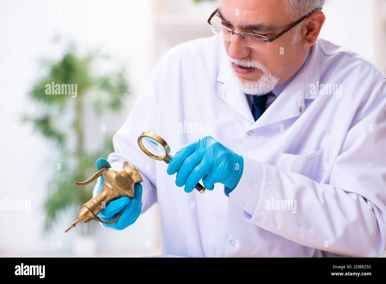Old male archaeologist working in the lab Stock Photo - Alamy