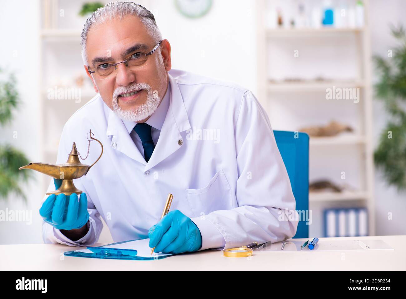 Old male archaeologist working in the lab Stock Photo - Alamy
