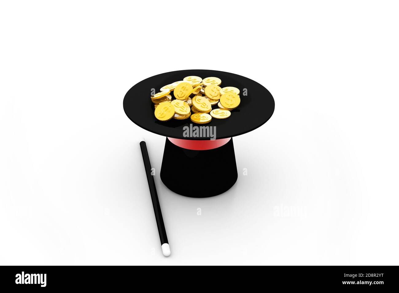 magic hat and wand with dollar coin Stock Photo - Alamy