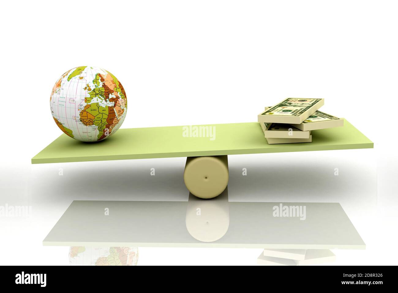 Earth and dollar balancing Stock Photo - Alamy