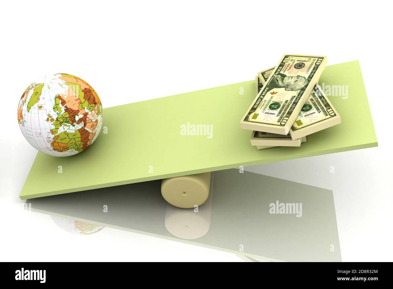 Earth and dollar balancing Stock Photo - Alamy