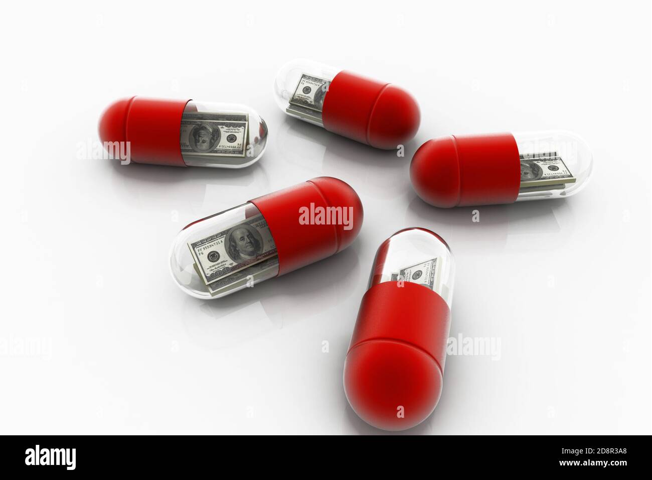 Red pill filled with dollar Stock Photo - Alamy