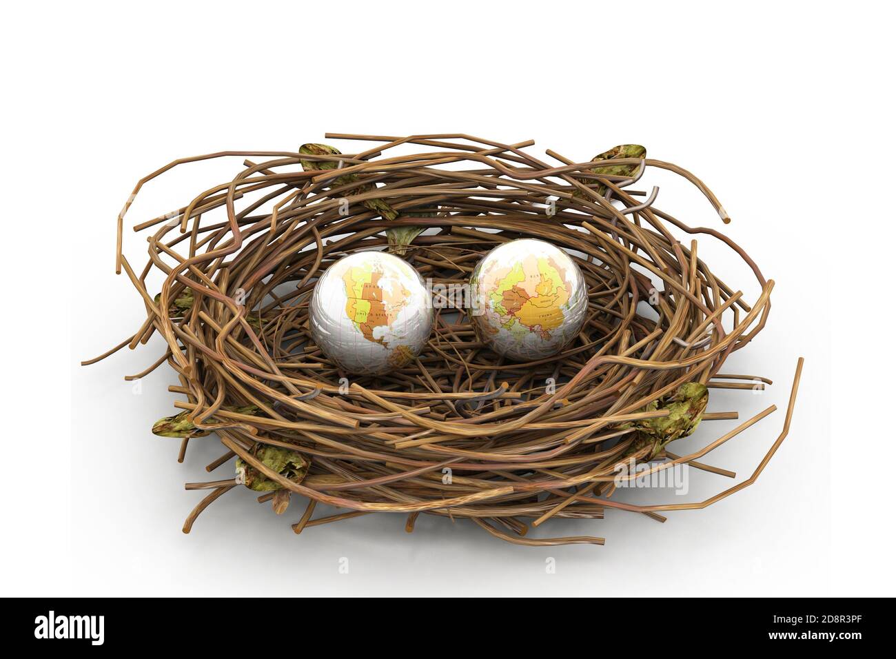 Two earths in being protected in a nest. Conceptual design Stock Photo ...