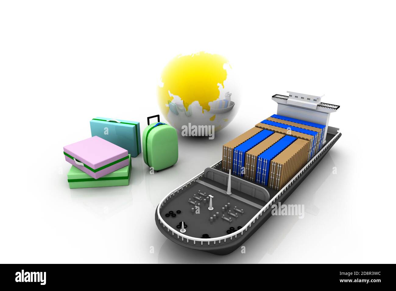 Cargo ship and suitcases Stock Photo - Alamy