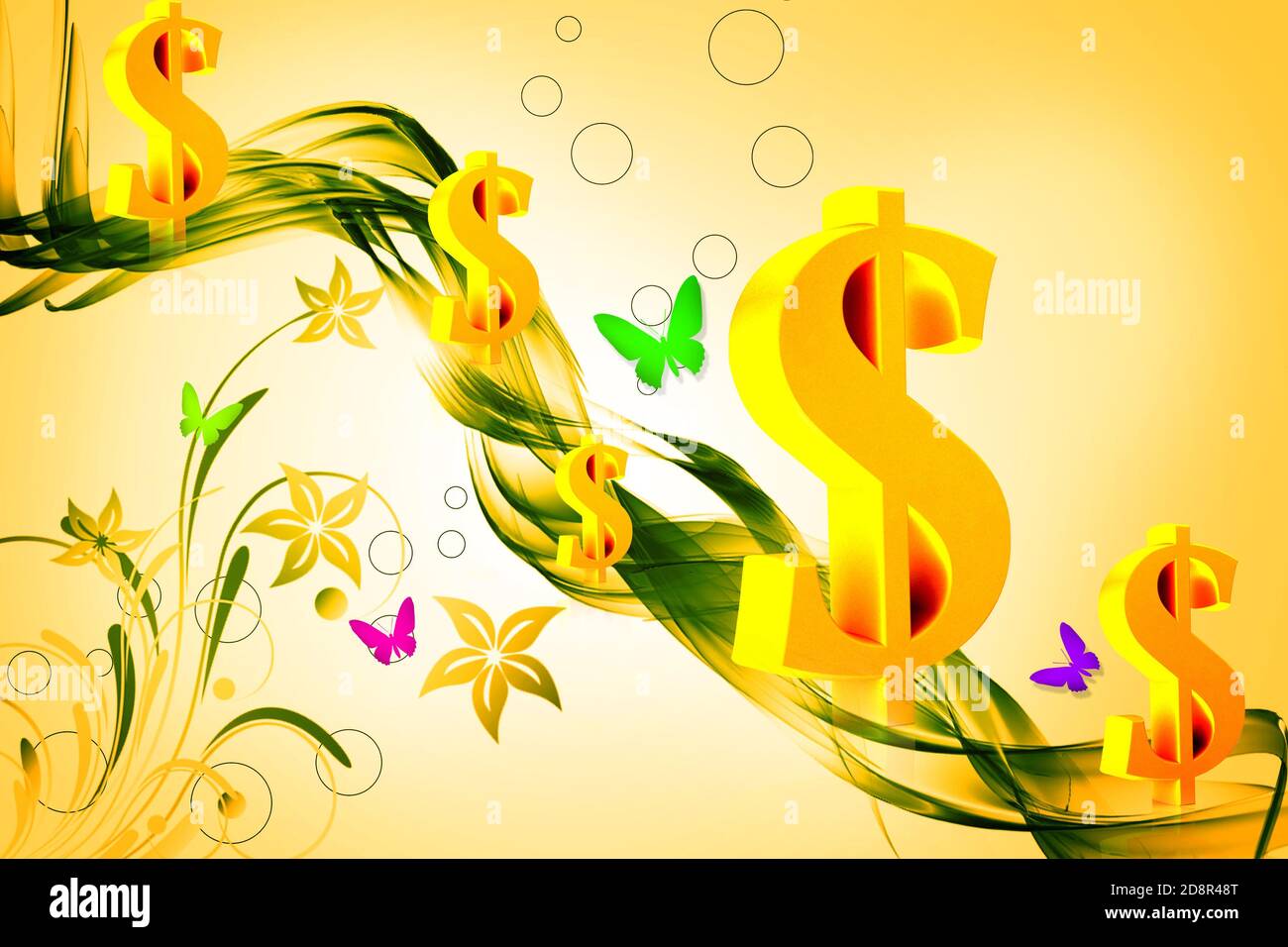 Digital illustration of dollar sign in color background Stock Photo - Alamy