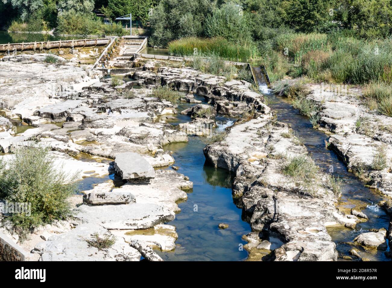 Impressive rock formation in the Ain river at Pont de Poitte village ...