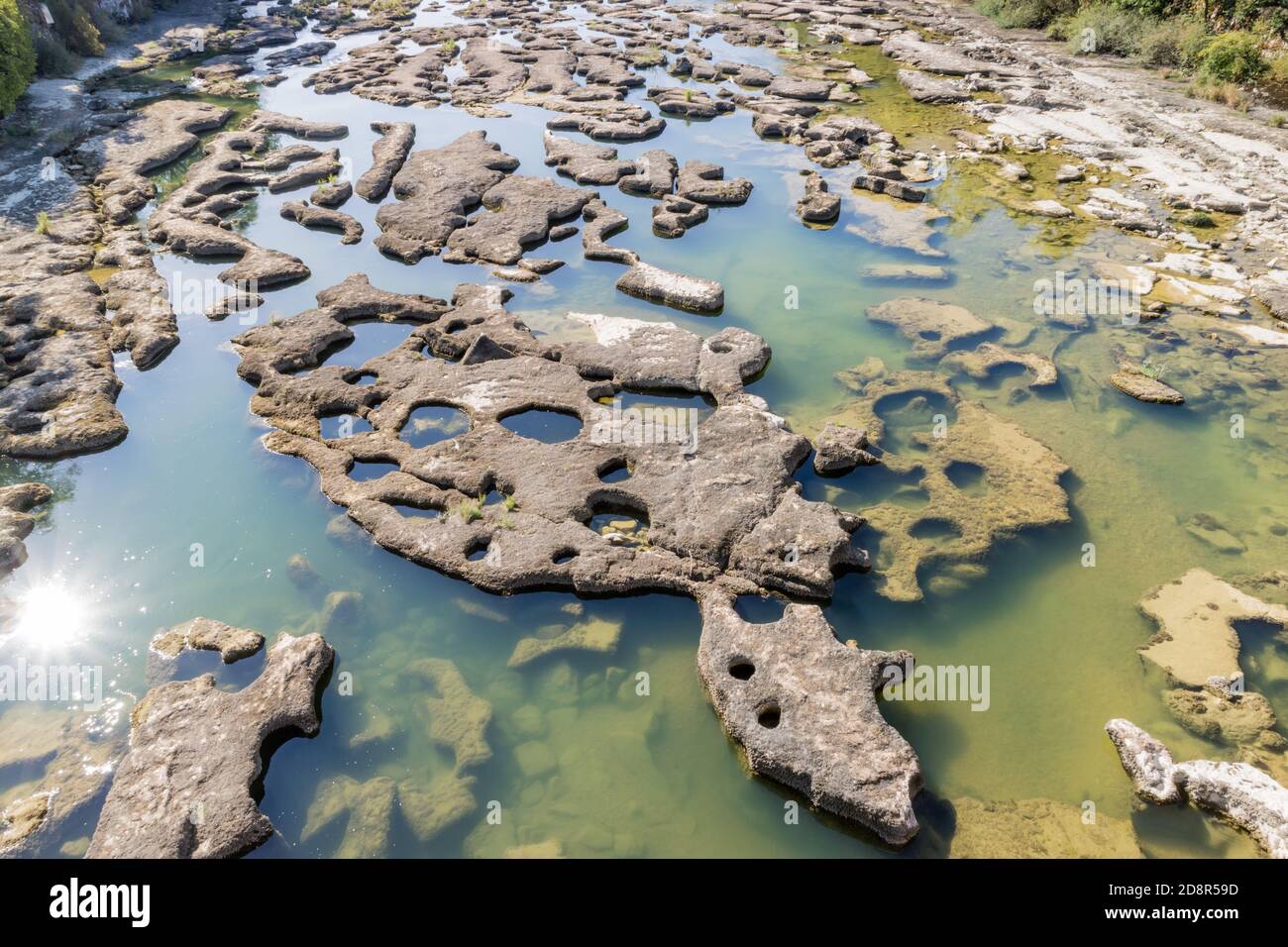 Impressive rock formation in the Ain river at Pont de Poitte village ...