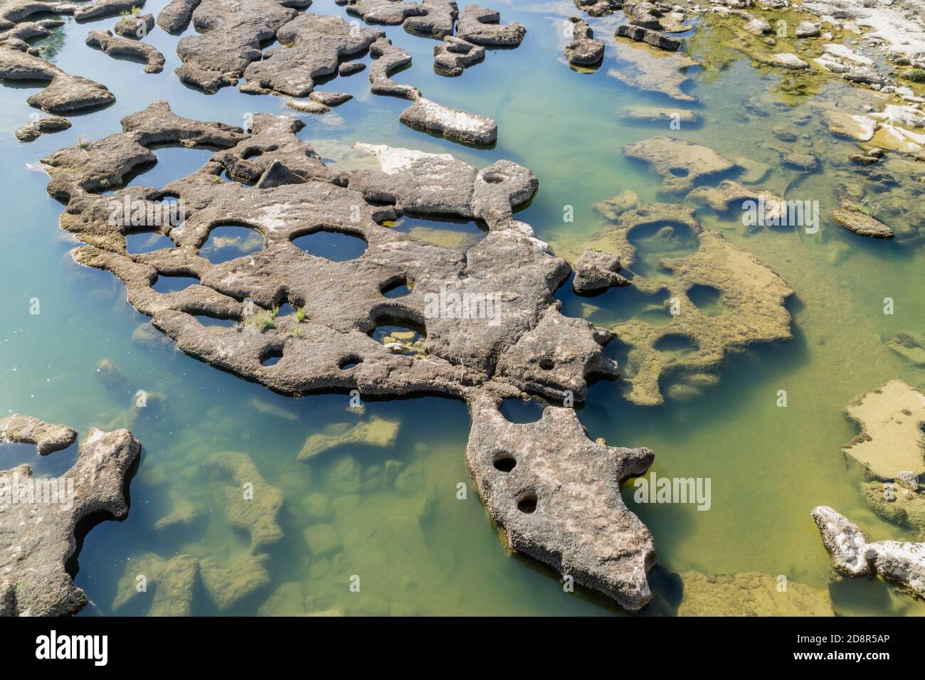 Impressive rock formation in the Ain river at Pont de Poitte village ...