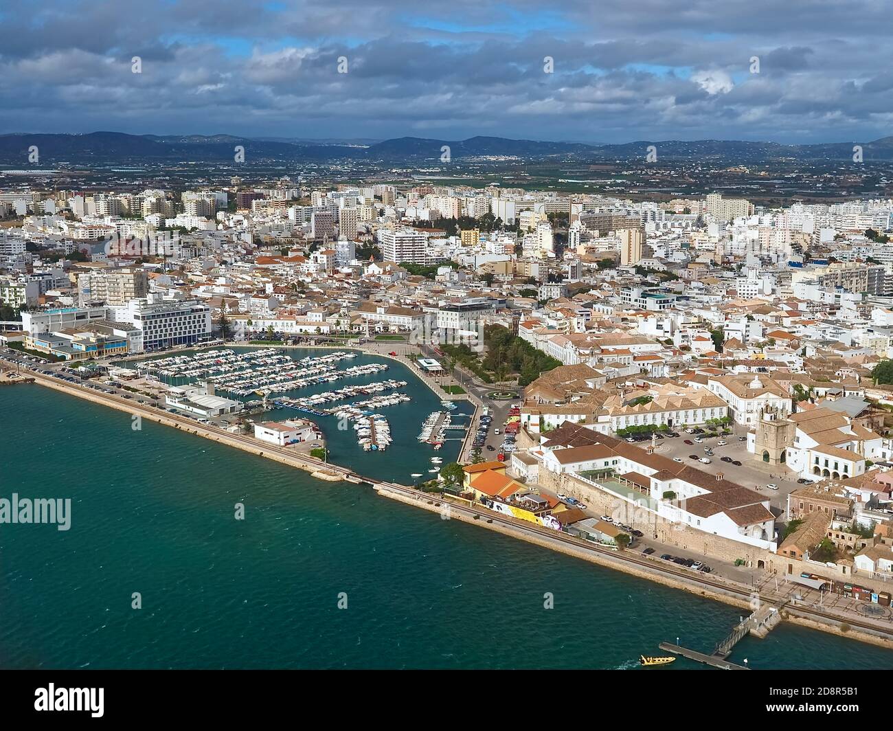 Aerial view of the Cityscape of Faro at the Algarve coast in Portugal ...