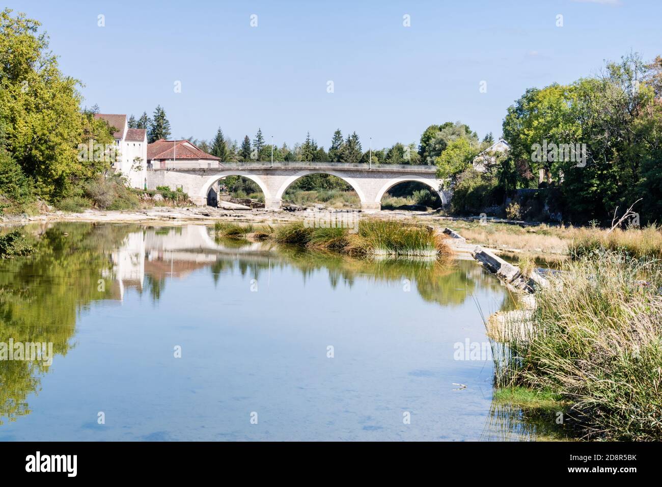 Impressive rock formation in the Ain river at Pont de Poitte village ...