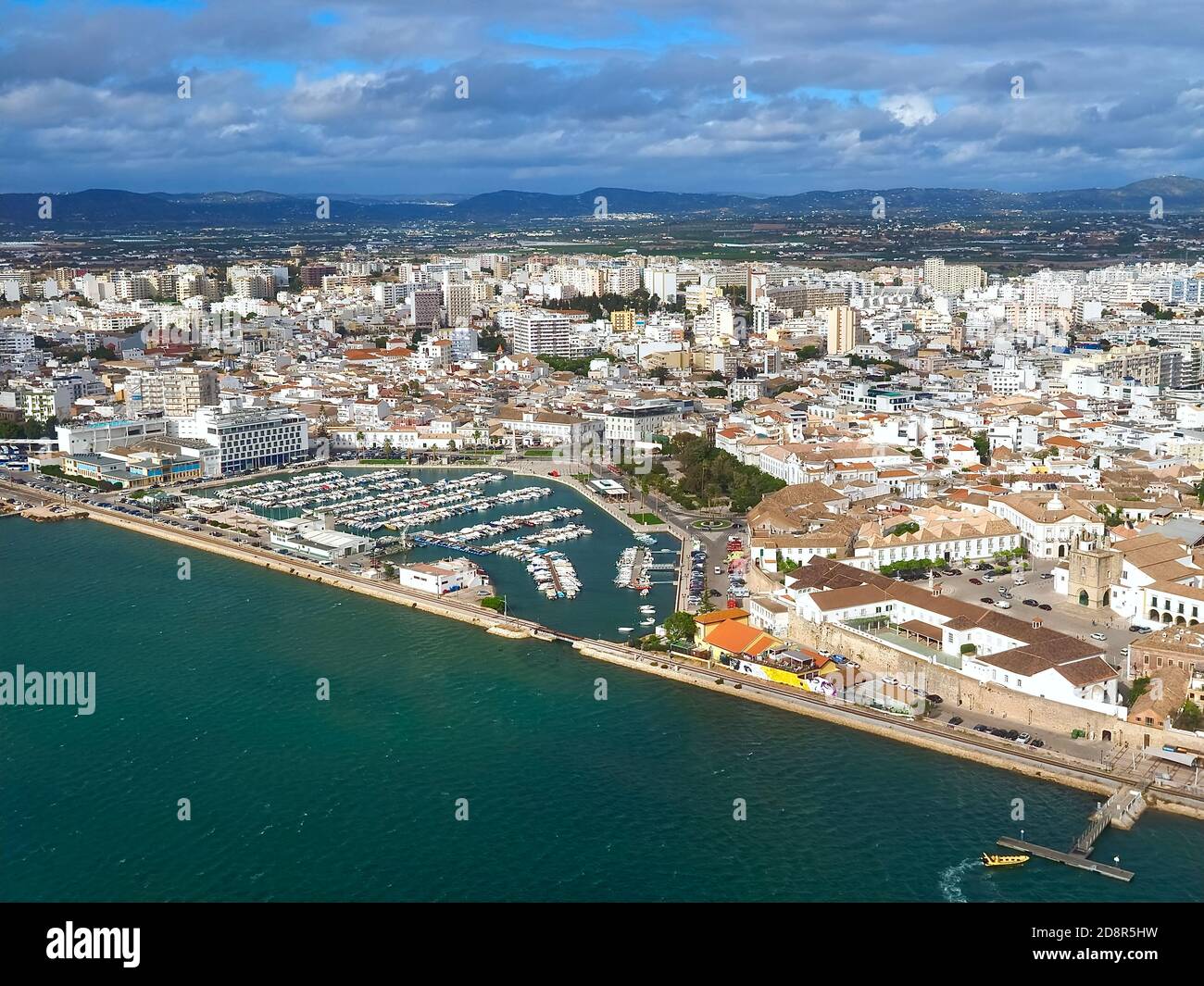 Aerial view of the Cityscape of Faro at the Algarve coast in Portugal ...