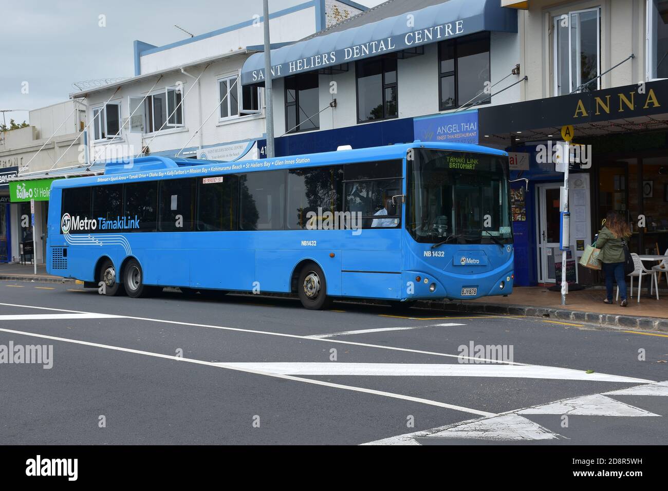 AUCKLAND, NEW ZEALAND - Oct 28, 2020: View of blue Auckland Transport ...