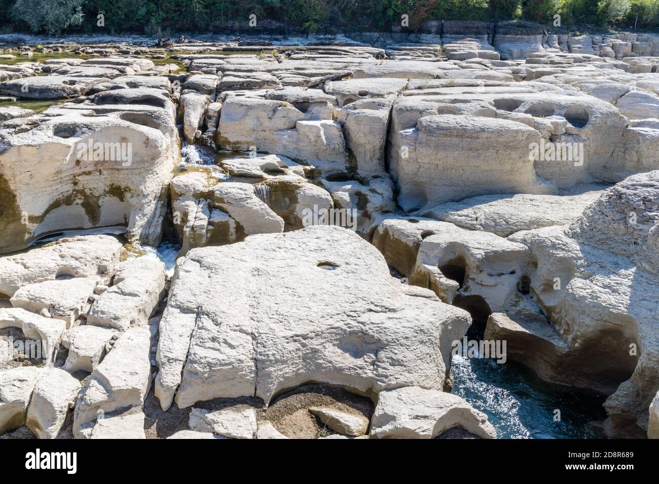 Impressive rock formation in the Ain river at Pont de Poitte village ...