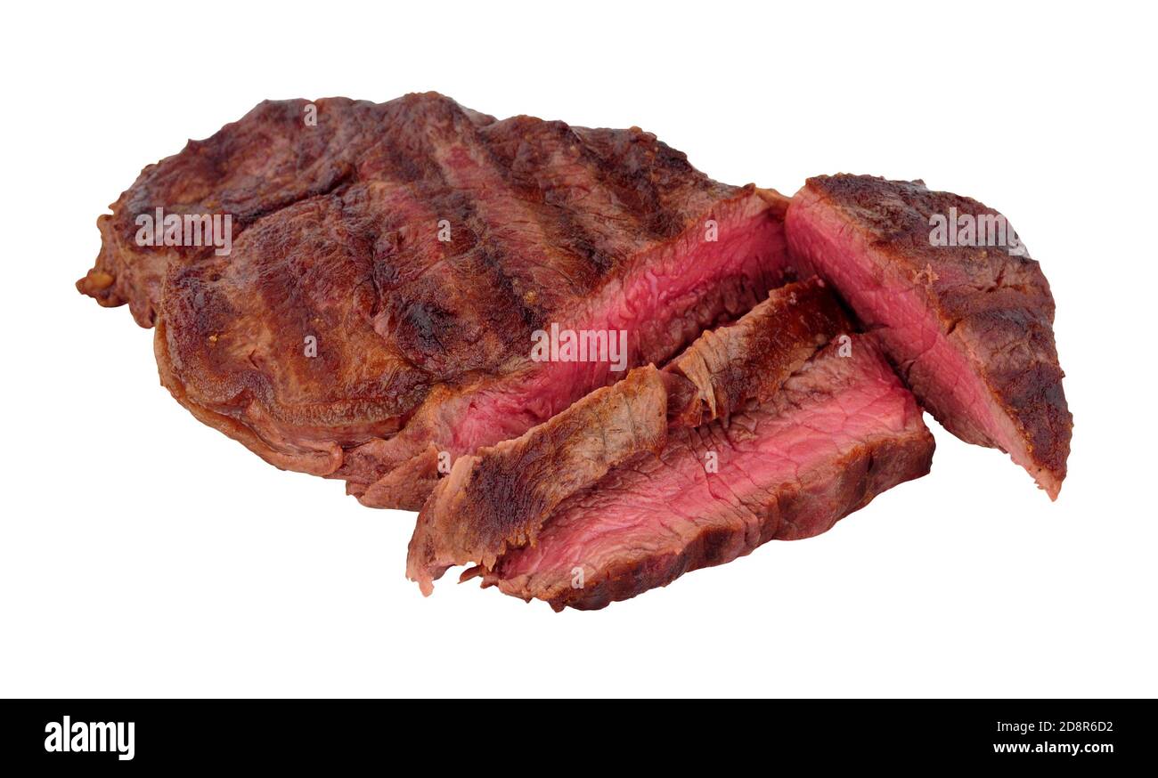 Rare cooked juicy fillet beef steak isolated on a white background ...
