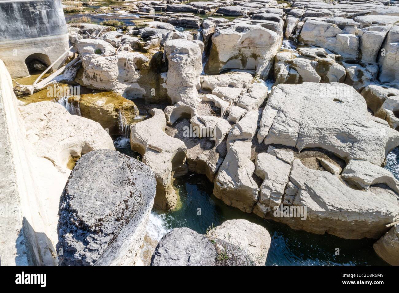 Impressive rock formation in the Ain river at Pont de Poitte village ...