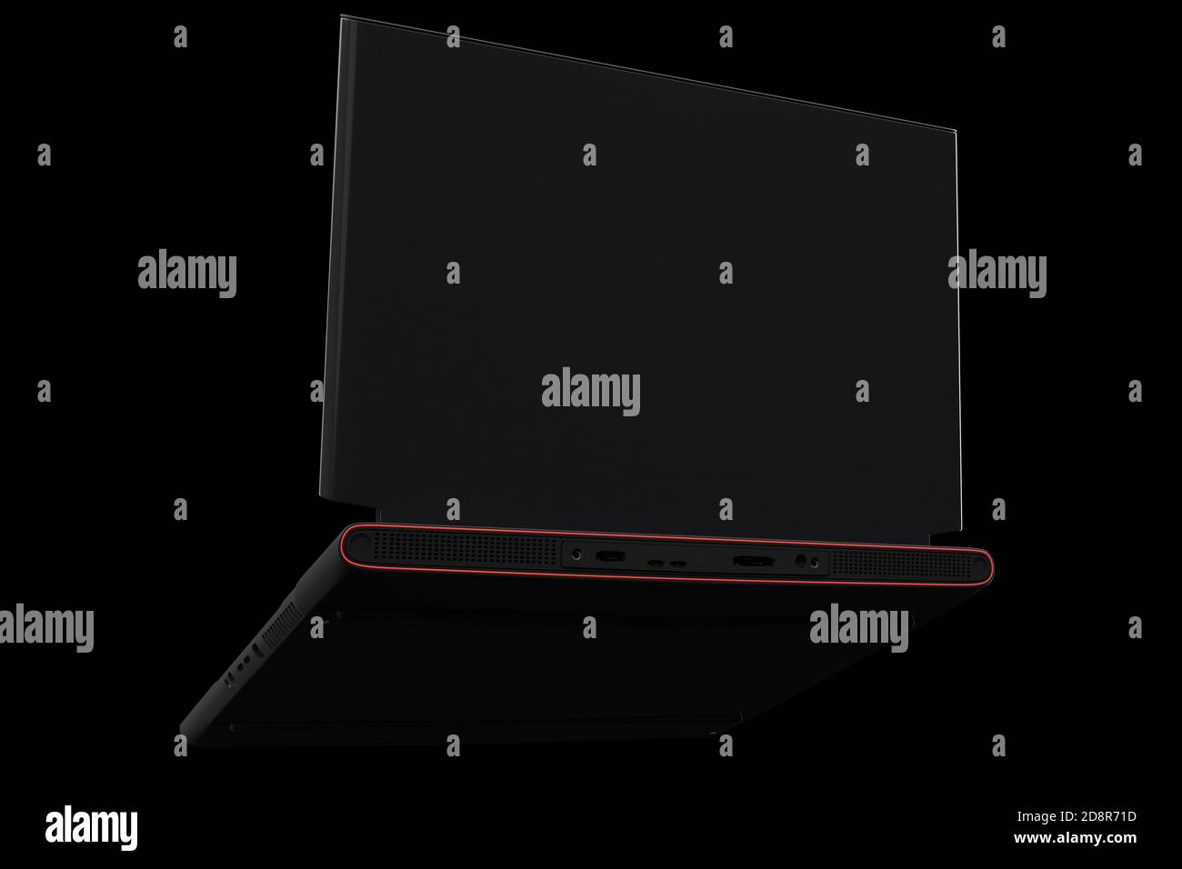 3d rendering of modern gaming laptop with rgb lights isolated on black ...