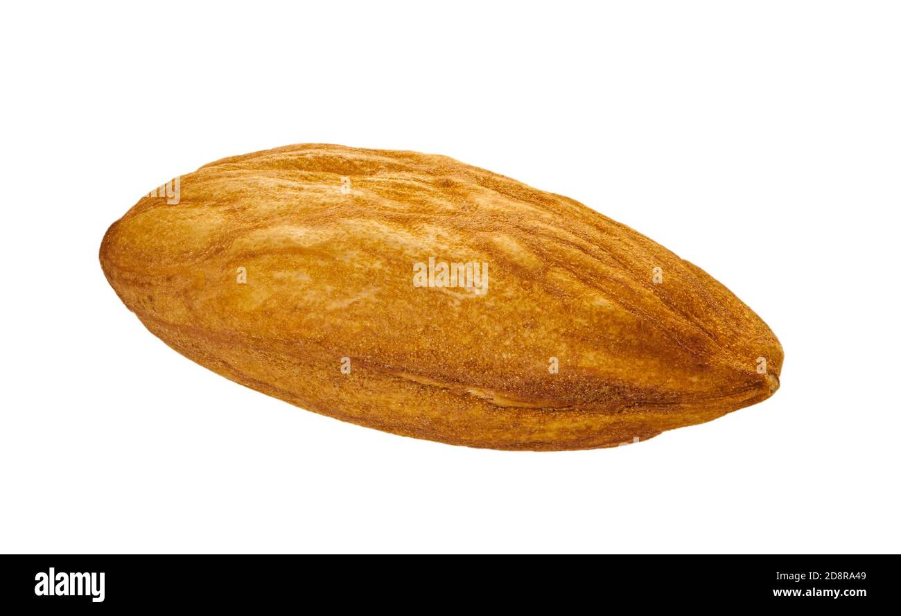 one almond closeup with clipping path on a white isolated background ...