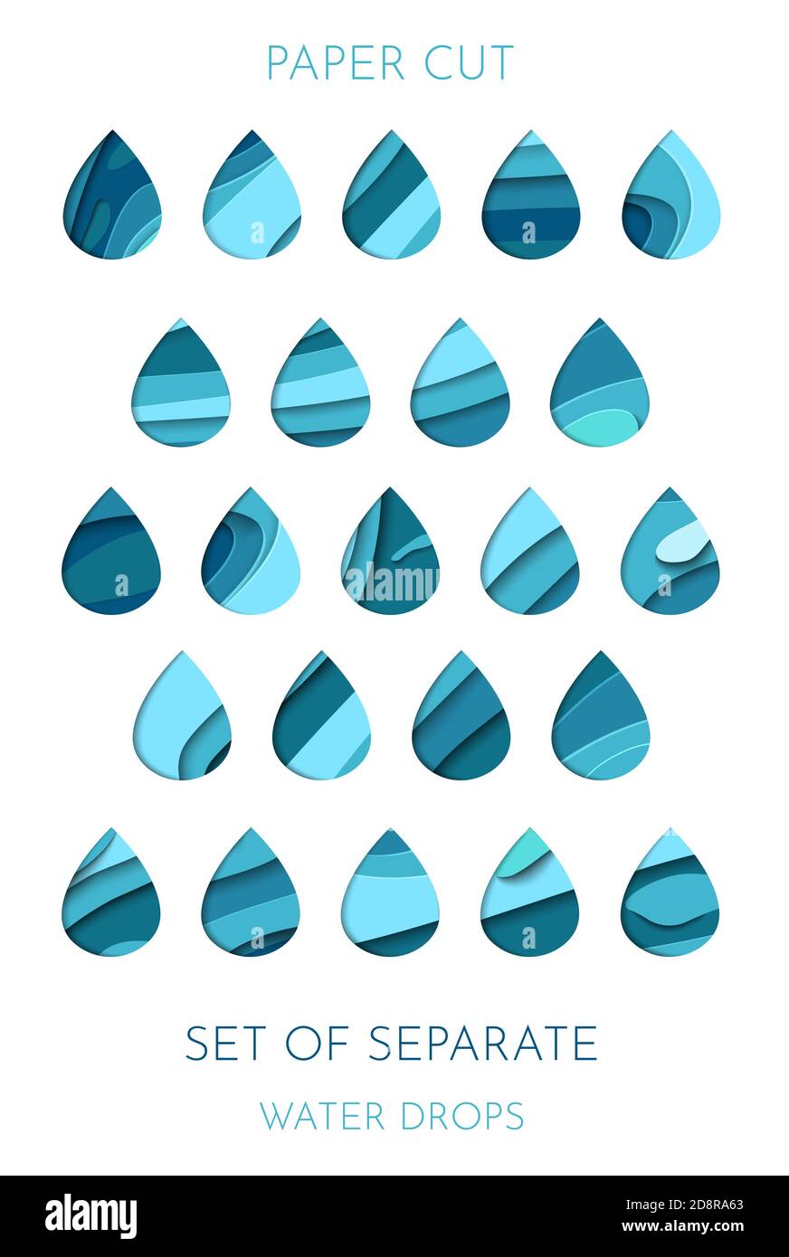 Vector blue paper water drop paper cut design. Paper art style Stock ...