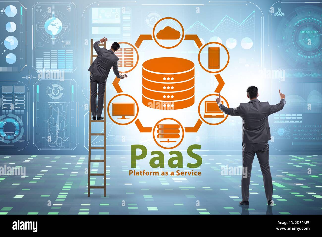 Platform as a service concept with the businessman Stock Photo - Alamy