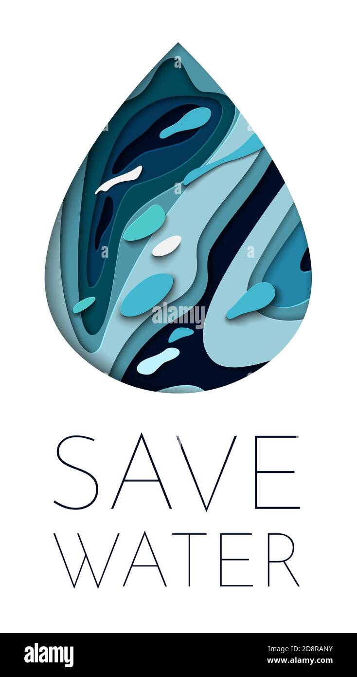 Vector blue paper water drop paper cut design. Paper art style Stock ...