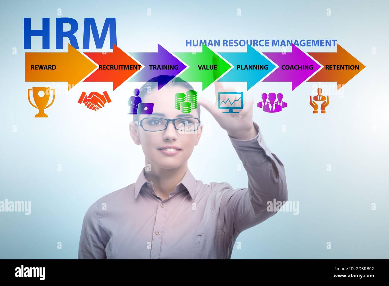 HRM - Human resource management concept with the businesswoman Stock ...