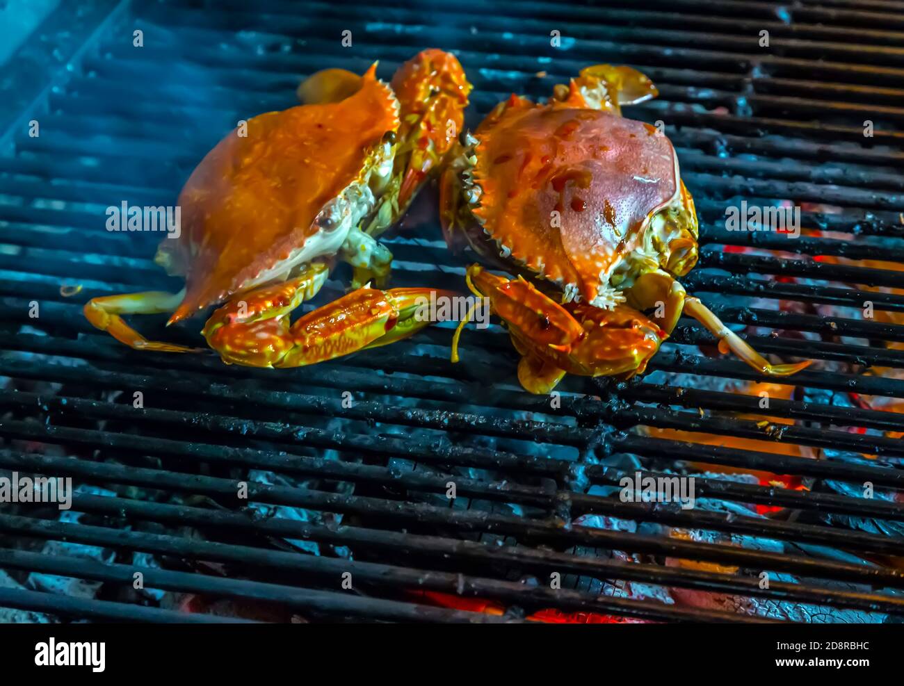 Red crab cooked on a Hot Barbecue Grill Stock Photo - Alamy