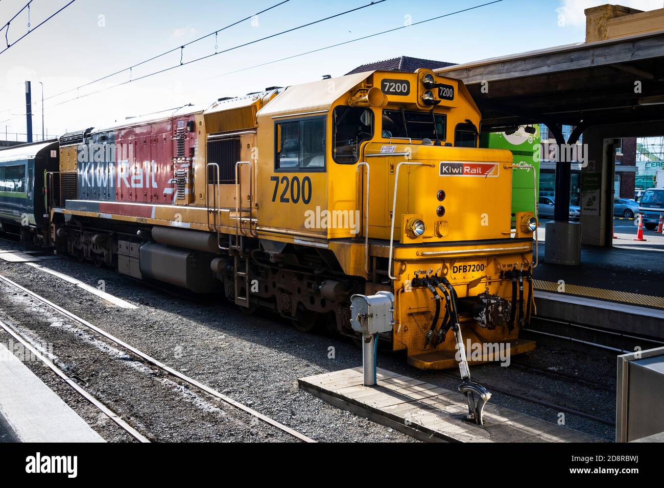 Diesel electric locomotive at Wellington railway station, North Island ...