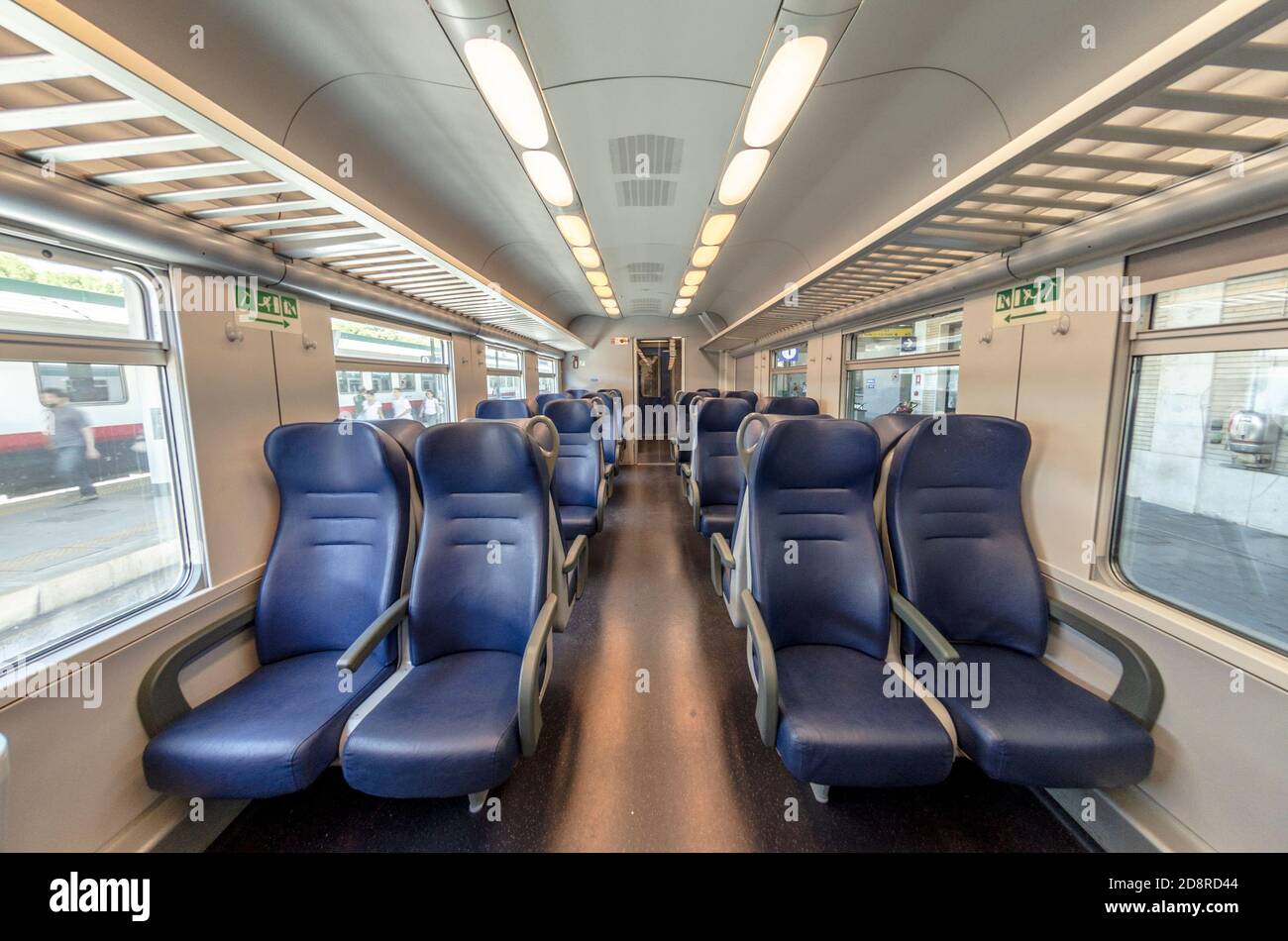 View of the interior of a train with empty seats Stock Photo - Alamy
