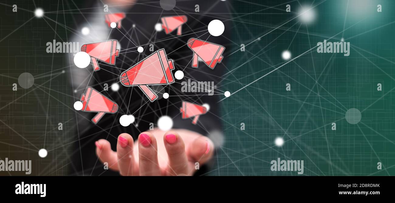 Digital marketing concept above the hand of a woman in background Stock ...