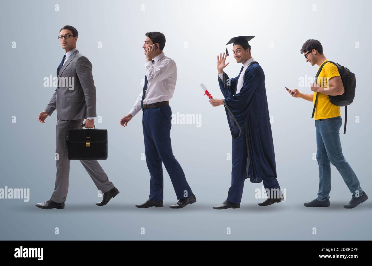 The business concept with man progressing through stages Stock Photo ...
