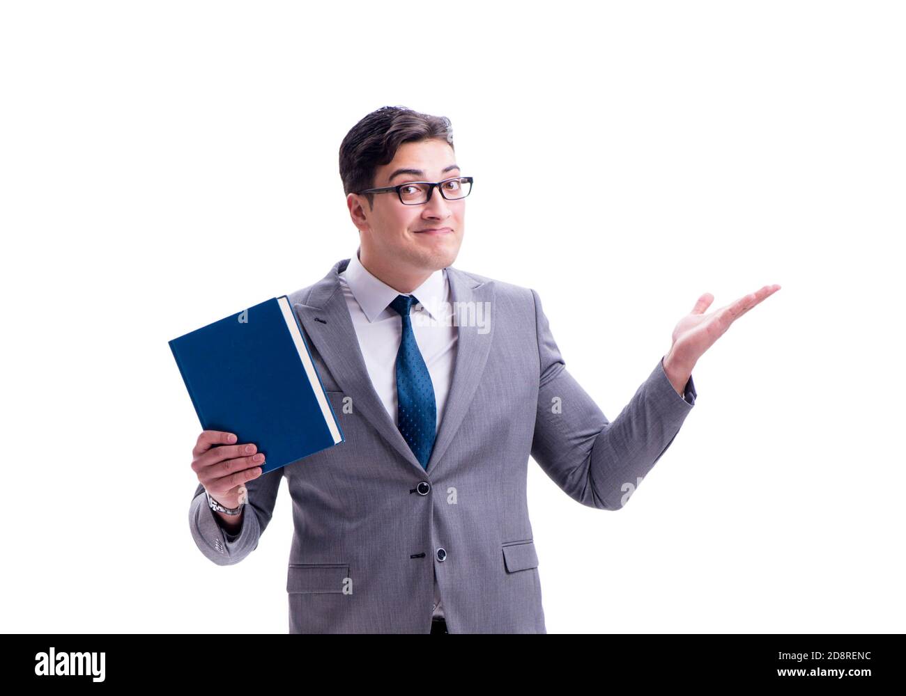The businessman student reading a book isolated on white background ...