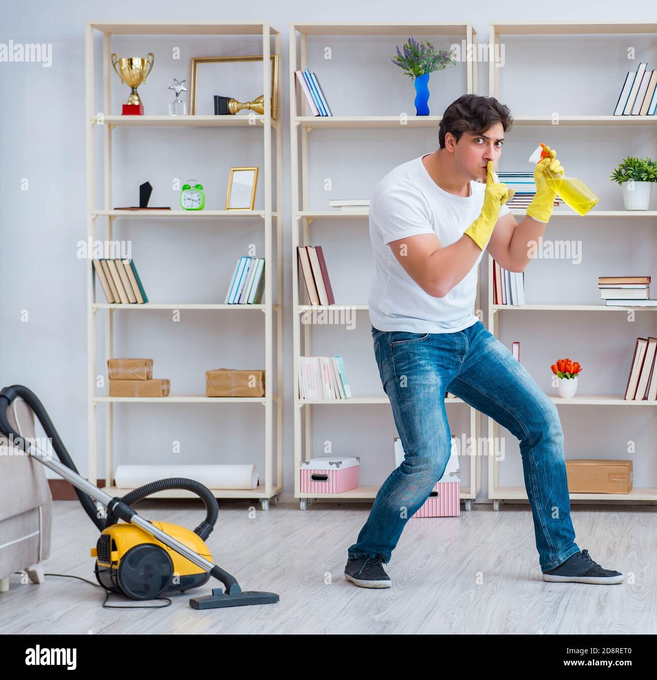 The man doing cleaning at home Stock Photo - Alamy