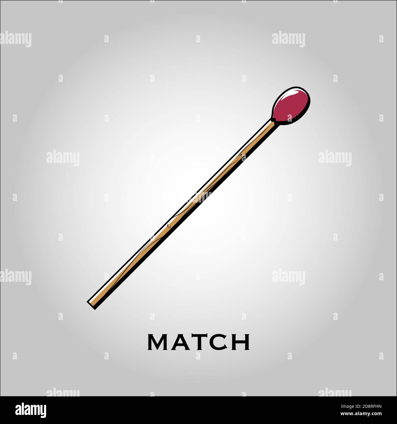Vector retro illustration of a match without fire. Match flat icon ...