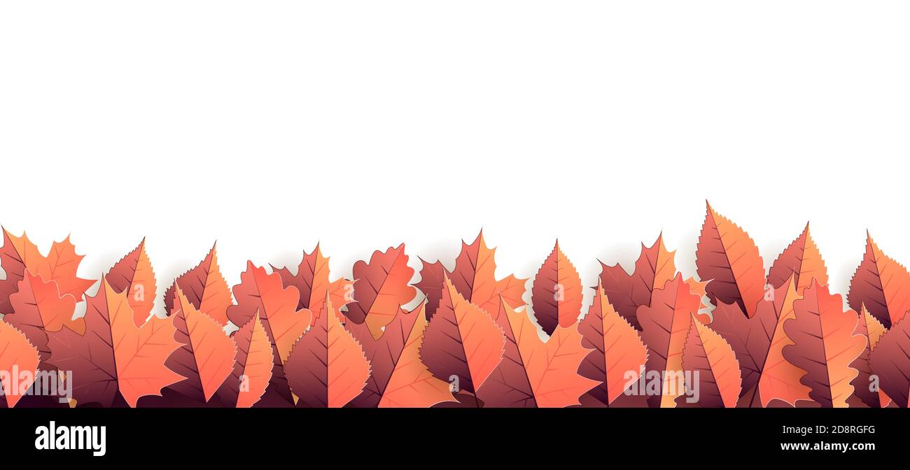 Autumn seasonal background with autumn leaves stripe at the bottom of ...