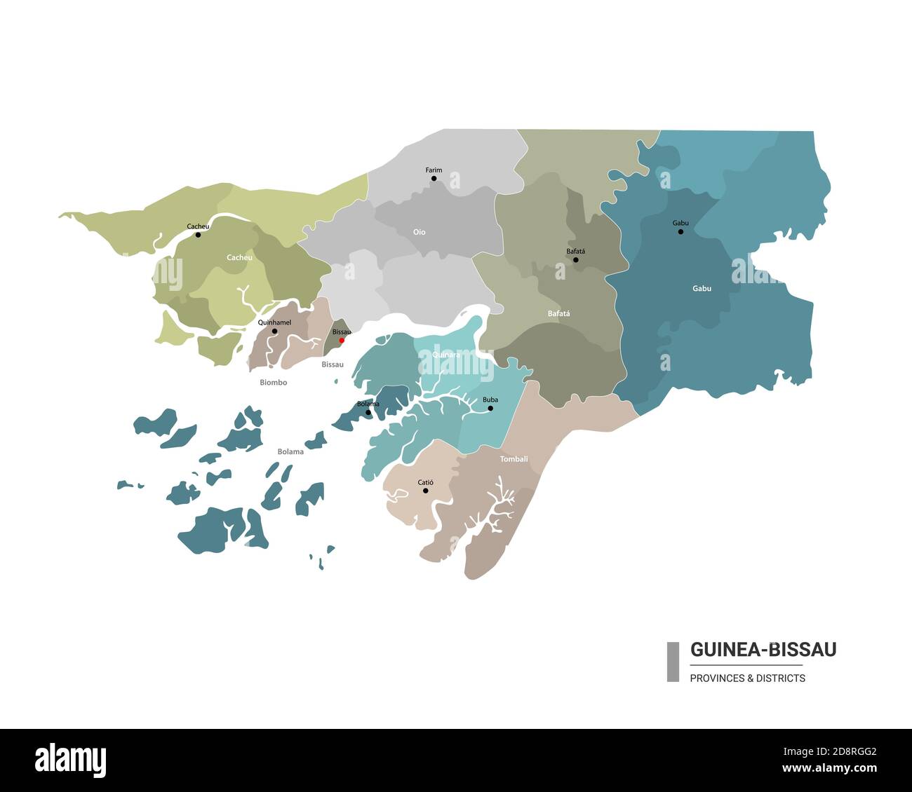 Guinea-Bissau higt detailed map with subdivisions. Administrative map ...