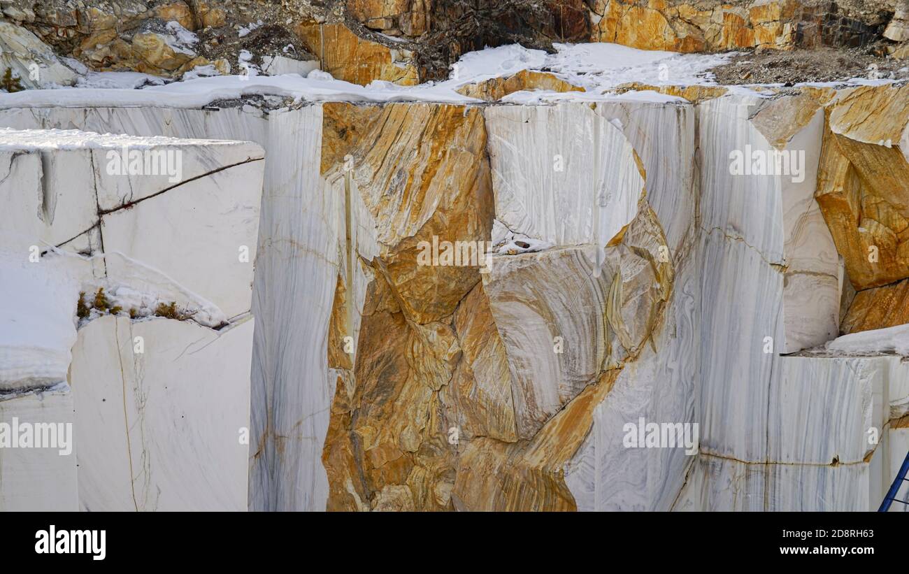 abandoned marble quarry on the background of hills and lake Baikal ...
