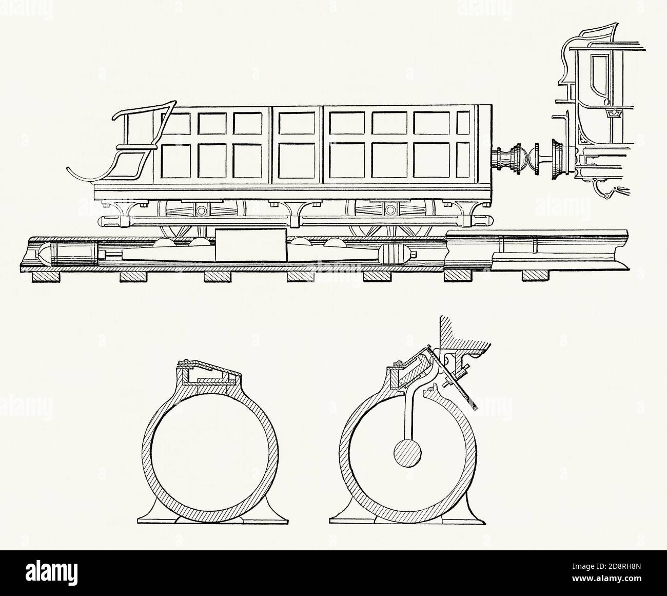 An old engraving showing Clegg’s atmospheric railway in the 1830s. It ...