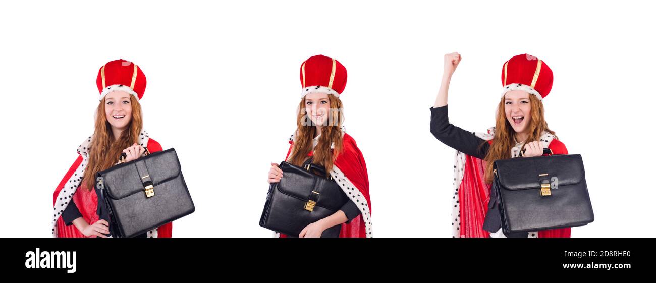 The woman business posing as queen isolated on white Stock Photo - Alamy
