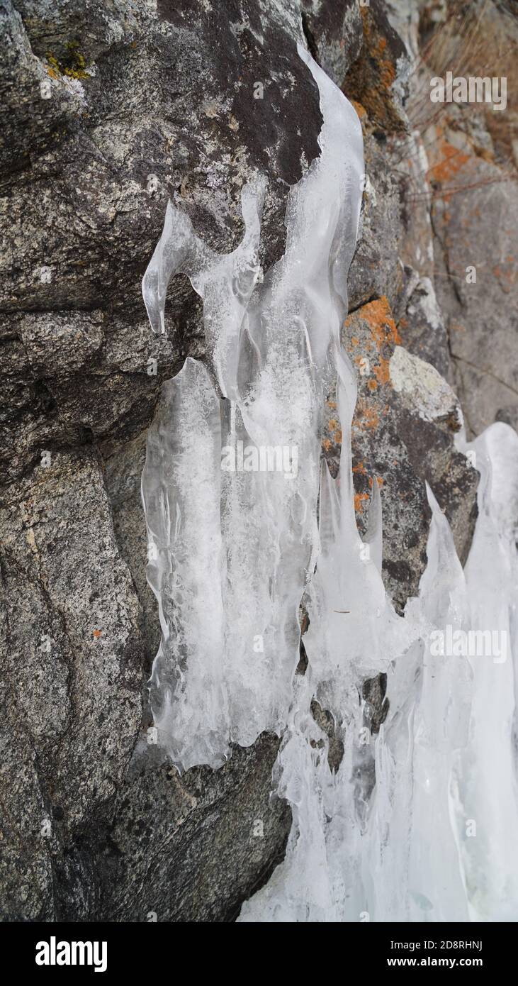 Ice splashes on the rocks of lake Baikal Stock Photo - Alamy