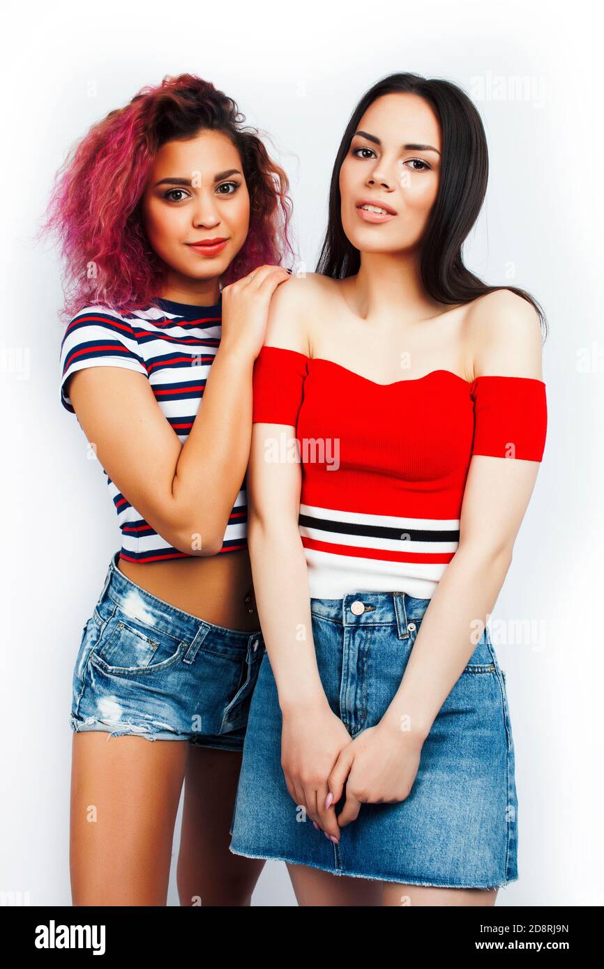 best friends diverse races teenage girls together having fun, asian and ...
